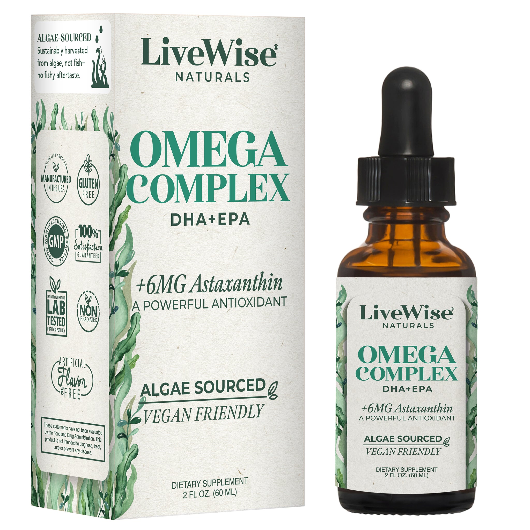 Omega Complex Liquid Drops – Plant-Based DHA & EPA for Brain, Heart ...